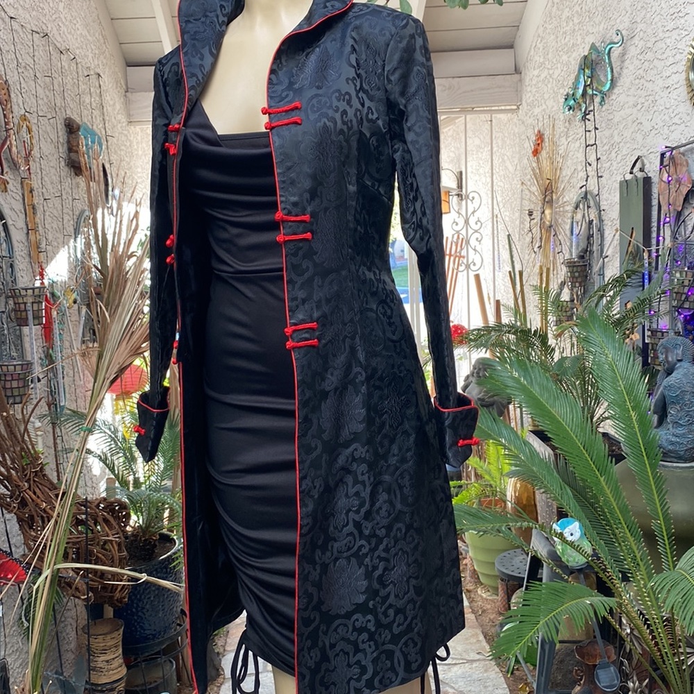 Beautiful Black Satin Asian Midi Coat - Gem